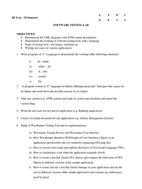 Stm Lab Manual Pdf Software Testing Personal Identification Number