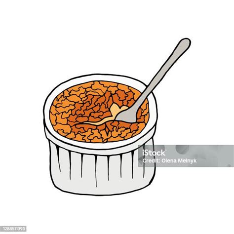 벡터 핸드 그린 크림 브릴리 프랑스 요리 디저트 메뉴 카페 비스트로 레스토랑 베이커리 라벨 및 포장을 위한 스케치 요소를 디자인합니다 흰색 배경에 화려한 그림 크림 브루리에