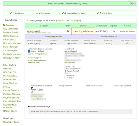 Callbacks For OV Certificates SSL Com