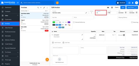 How To Edit Invoice Number Or Create A New Invoice Number Sequence In Moon Invoice Moon