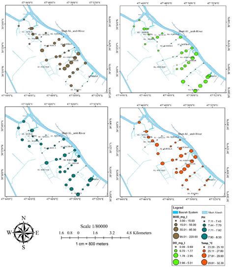 Maps Of The Water Quality Parameters A Bod B Do C Ph And D