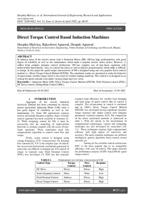 Pdf Direct Torque Control Based Induction Machines