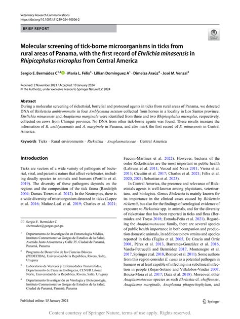 Molecular Screening Of Tick Borne Microorganisms In Ticks From Rural Areas Of Panama With The