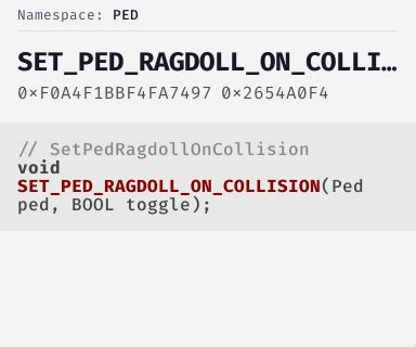 SetPedRagdollOnCollision FiveM Natives Cfx Re Docs