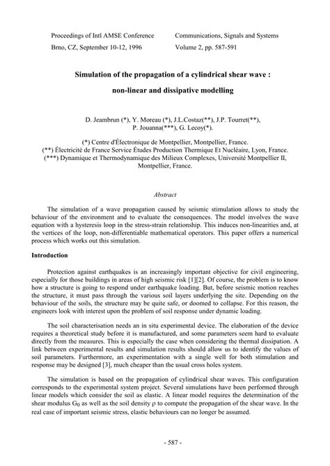 Pdf Simulation Of The Propagation Of A Cylindrical Shear Wave Non