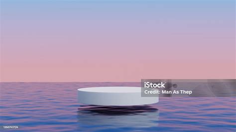 바다 위에 떠있는 흰색 실린더 연단 추상적 최소한의 초현실적 배경3d 렌더링 일러스트레이션 배경 주제에 대한 스톡 사진 및 기타 이미지 Istock