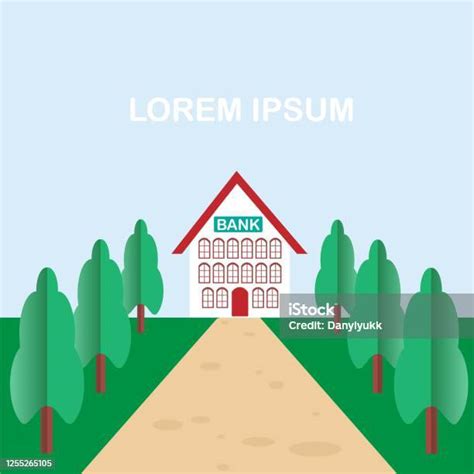 은행 건물 배경 로렘 입섬 아트 플랫 디자인 요소 스톡 벡터 일러스트 블루 스카이 녹색 나무 0명에 대한 스톡 벡터 아트 및 기타 이미지 Istock