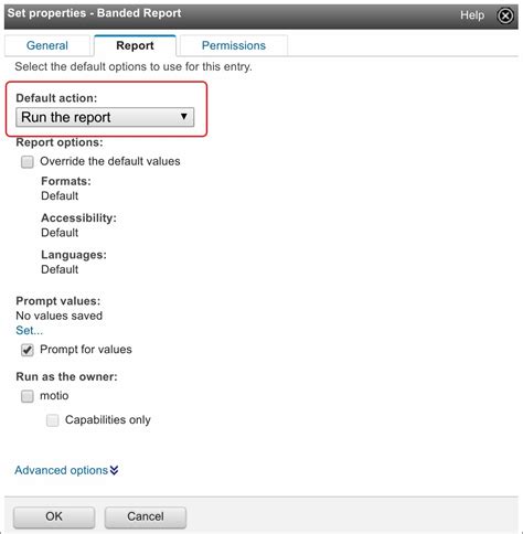 Update The Default Action For Multiple Cognos Reports Motio