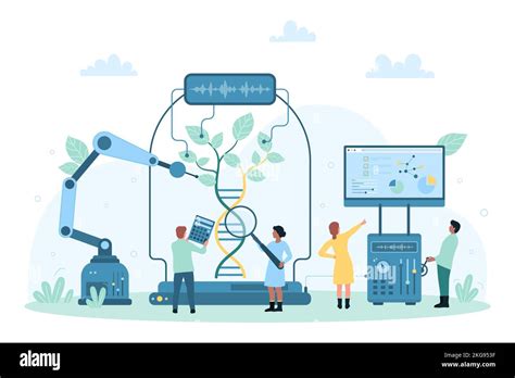 Biotechnology Futuristic Science Research Vector Illustration Cartoon Tiny People Engineering