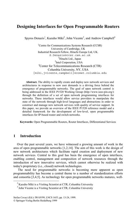 Pdf Designing Interfaces For Open Programmable Routers