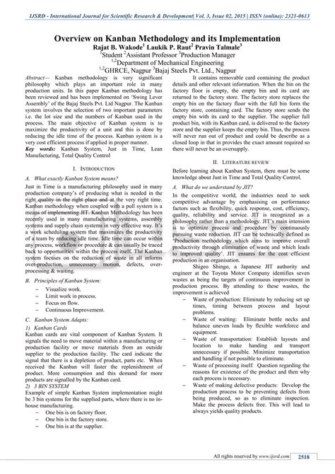 Overview On Kanban Methodology And Its Implementation Pdf