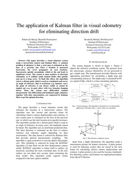 Pdf The Application Of Kalman Filter In Visual Odometry For Eliminating Direction Drift