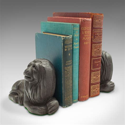 Pair Of Antique Lion Bookends English Cast Iron Decor Book Rest