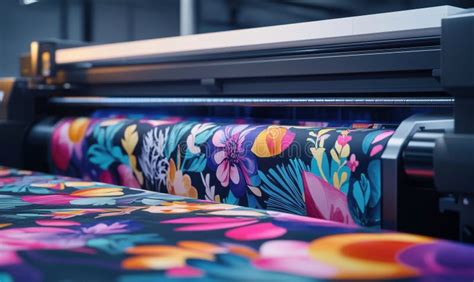 Vibrant Floral Fabric Printing Process On High Tech Digital Printer Stock Image Image Of