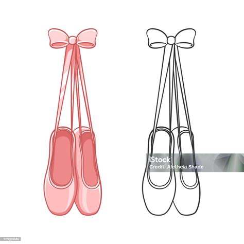 핑크 포인트 슈즈 클립 아트 발레 슈즈를 매달아 활 심플한 플랫 벡터 일러스트레이션으로 묶습니다 발레리나 발레 댄서 신발 장비