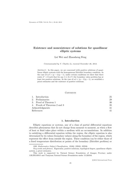 Pdf Existence And Nonexistence Of Solutions For Quasilinear Elliptic Systems