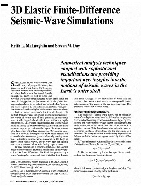3d Elastic Finite‐difference Seismic‐wave Simulations Computer In Physics Aip Publishing