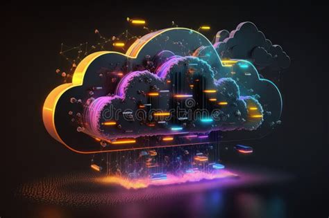 Glowing Cloud Icon Technology Concept Exploded Panel With Cloud Services And Data Protection