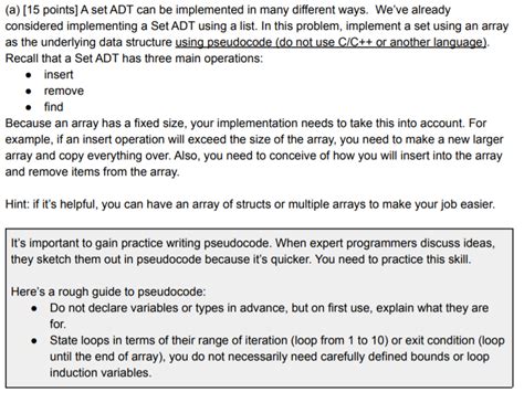 Solved A 15 Points A Set Adt Can Be Implemented In Many