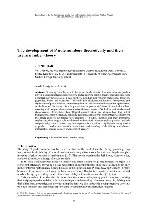 Pdf The Development Of P Adic Numbers Theoretically And Their Use In