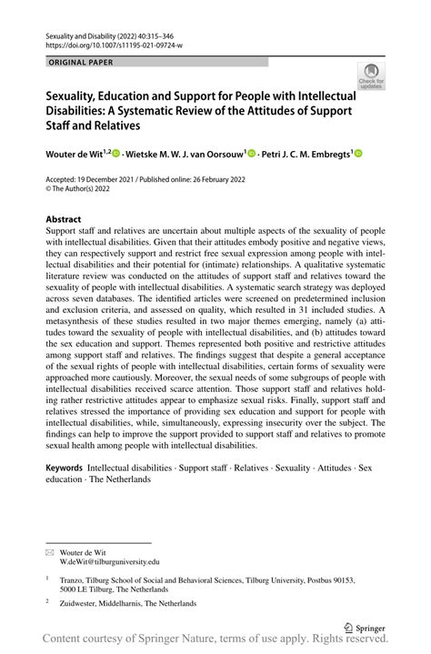 Pdf Sexuality Education And Support For People With Intellectual Disabilities A Systematic