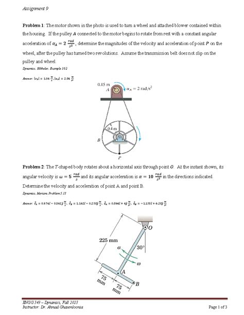 Assignment 9 Dynamics Assignment 9 Engg 349 Dynamics Fall 2023