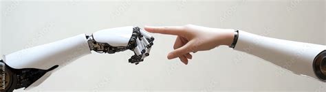 Human And Robot Index Fingers Touching Symbolizing Ai Partnership Machine Learning