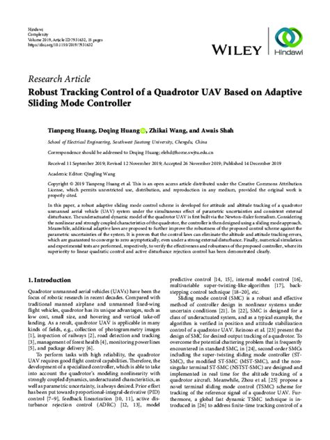 Pdf Robust Tracking Control Of A Quadrotor Uav Based On Adaptive