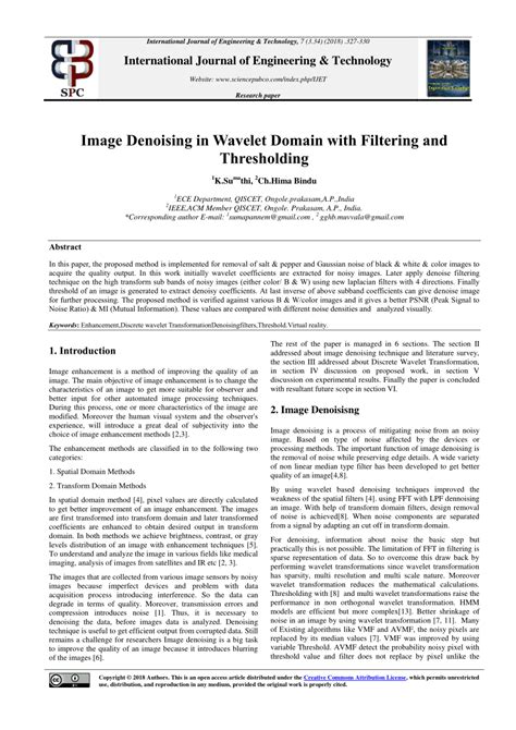 Pdf Image Denoising In Wavelet Domain With Filtering And Thresholding