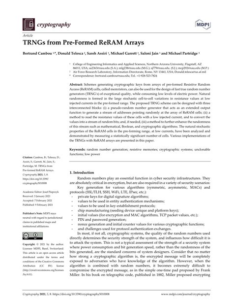 Pdf Trngs From Pre‐formed Reram Arrays