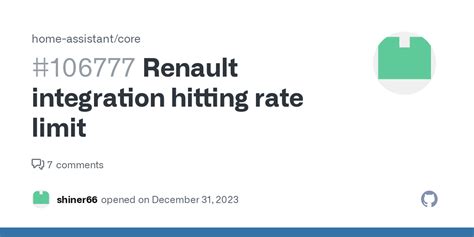 Renault Integration Hitting Rate Limit · Issue 106777 · Home Assistant