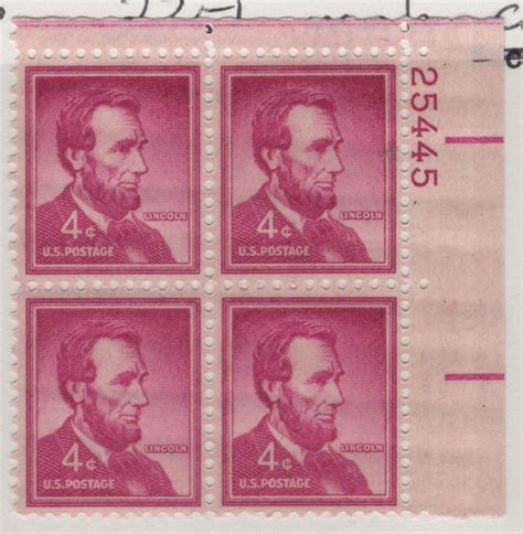 1036a 4c Lincoln 25445 Ur Plate Block United States General Issue Stamp Hipstamp