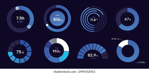 Set Blue Cool Pie Chart Technology Stock Vector Royalty Free