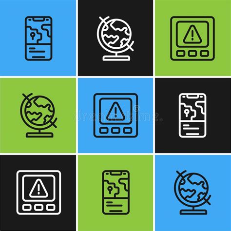 Set Line City Map Navigation Gps Device Error And Earth Globe Icon Vector Stock Illustration