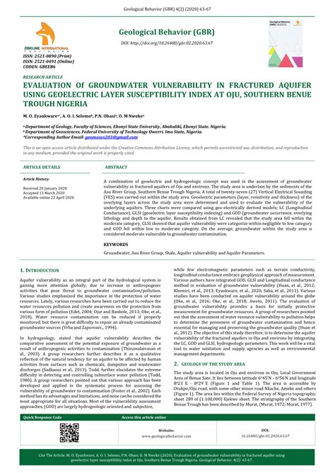 Pdf Evaluation Of Groundwater Vulnerability In Fractured Aquifer Using Geoelectric Layer