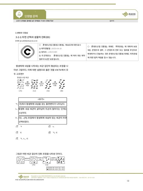 2020 3 2 2 자연 선택과 생물의 진화 03 기본 프리미엄 통합과학 1학년 2 Pdf