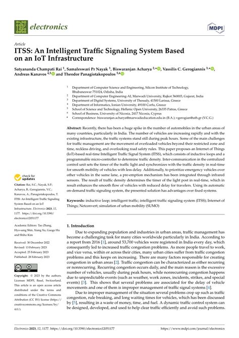 PDF ITSS An Intelligent Traffic Signaling System Based On An IoT