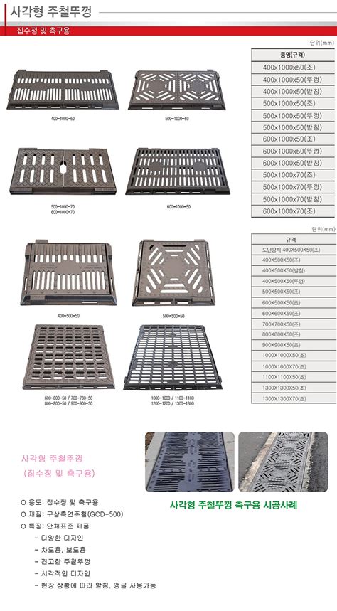 집수정 측구용주철맨홀 종류 규격 및 용도 친환경건축토목자재 주문생산 납품문의 시공사례
