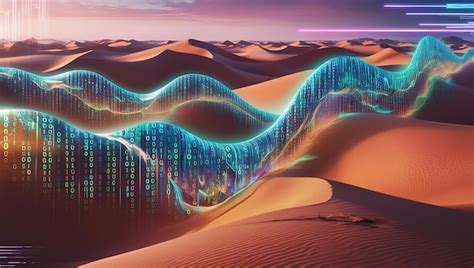Digital Binary Code Wave In The Desert Tech Style Background Premium