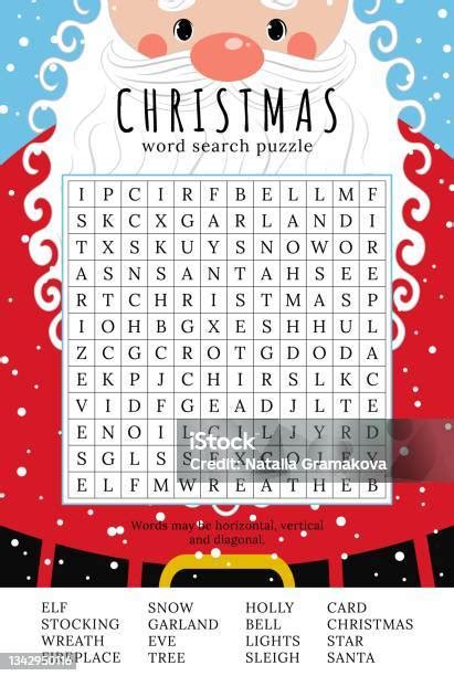 크리스마스 단어 검색 퍼즐 아이들을위한 교육 게임 어휘를 배우는 겨울 휴일 테마 재미있는 산타 클로스와 크로스 워드 퍼즐 크리스마스에 대한 스톡 벡터 아트 및 기타 이미지