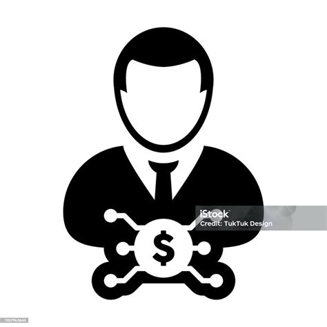 글리프 픽토그램의 지갑용 남성 사용자 프로필 아바타와 달러 아이콘 벡터 디지털 머니 기호 감독에 대한 스톡 벡터 아트 및 기타