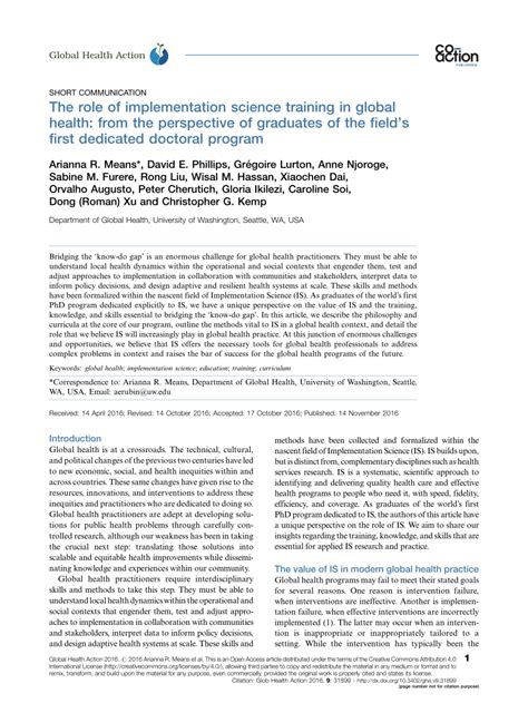 Pdf The Role Of Implementation Science Training In Global Health
