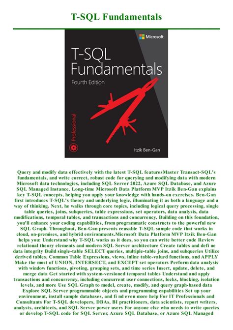 Download Free Pdf T Sql Fundamentals By Itzik Ben Gan