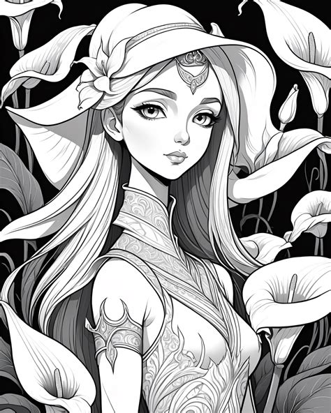 소녀들을 위한 꽃의 드레스를 입은 공주 컬러링북 크몽