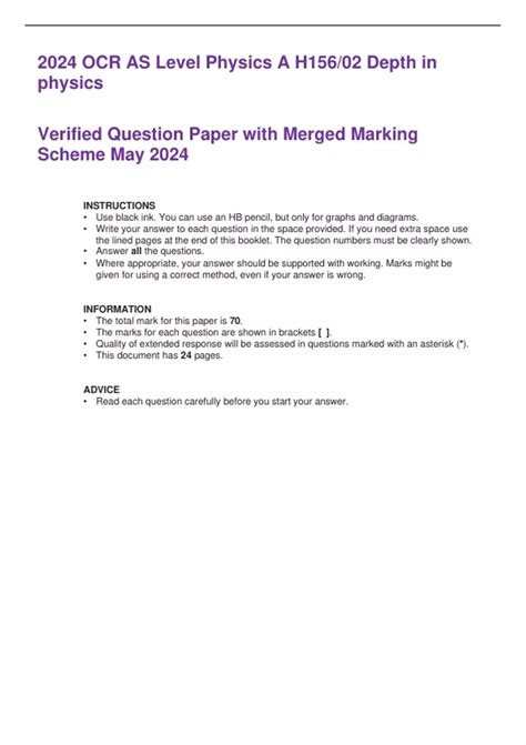 2024 OCR AS Level Physics A H156 02 Depth In Physics Verified Question Paper With Merged Marking