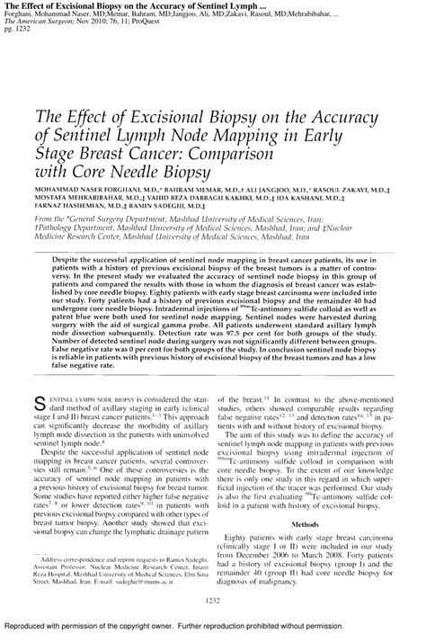 Pdf The Effect Of Excisional Biopsy On The Accuracy Of Sentinel Lymph Node Mapping In Early