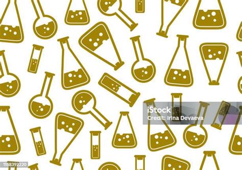 의료 실험실 플라스크에서 아이콘의 원활한 그리기 표지 디자인 포장지 직물 홍보 자료에 대한 벡터 그림 0명에 대한 스톡 벡터