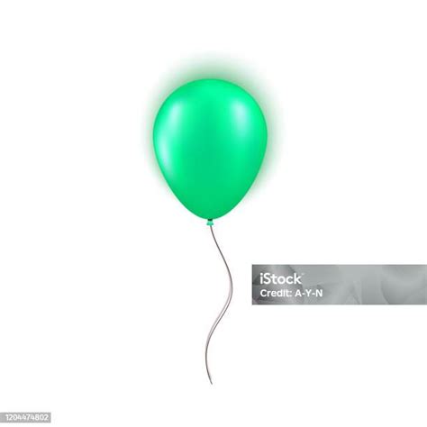 흰색 배경에 격리 현실적인 녹색 풍선 생일 파티 그랜드 오프닝 또는 빅 세일 인사말 카드 개념에 대한 디자인 요소 벡터 일러스트레이션 3차원 형태에 대한 스톡 벡터 아트 및