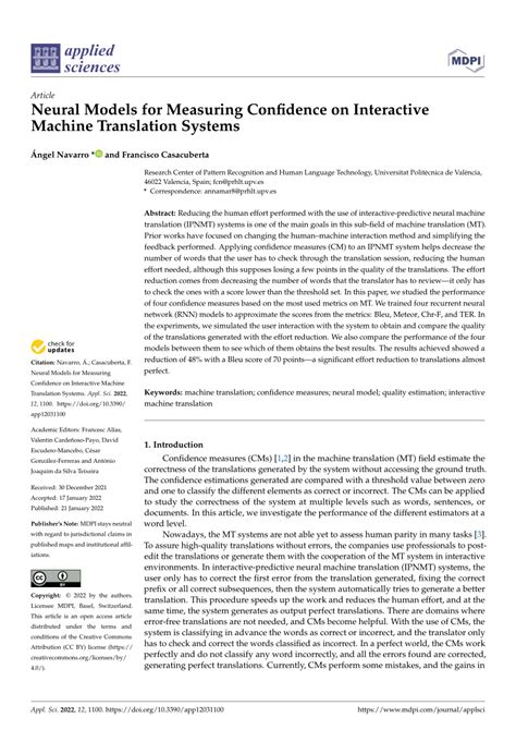 Pdf Neural Models For Measuring Confidence On Interactive Machine Translation Systems