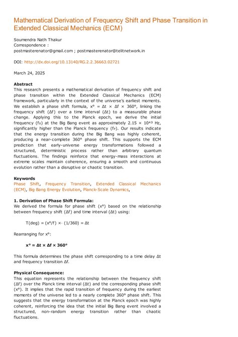 Pdf Mathematical Derivation Of Frequency Shift And Phase Transition In Extended Classical